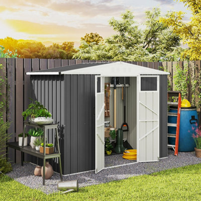 Outsunny 8 x 4 ft Garden Storage Shed, Outdoor Metal Shed, Dark Grey