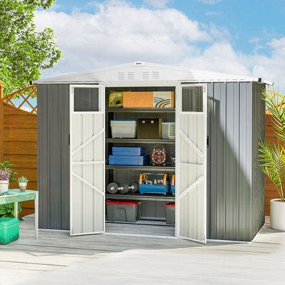 Outsunny 8 x 4 ft Garden Storage Shed, Outdoor Metal Shed, Light Grey