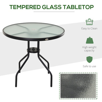 Outsunny 80cm Outdoor Round Dining Table Garden Patio Tempered Glass Top w/