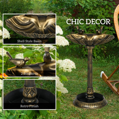 Outsunny 81cm Tall Bird Bath with 2 Decorative Birds for Garden, Bronze ...