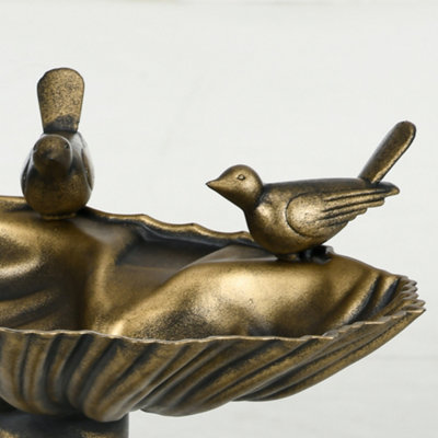 Outsunny 81cm Tall Bird Bath with 2 Decorative Birds for Garden, Bronze ...