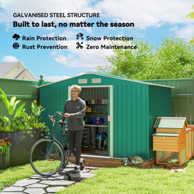 Outsunny 9 x 6FT Galvanised Garden Storage Shed with Sliding Door, Green