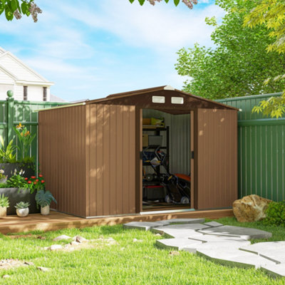 Outsunny 9 x 6FT Galvanised Garden Storage Shed with Sliding Door, Yellow