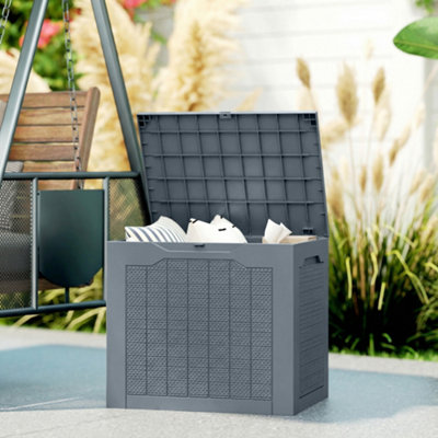 Outsunny 93L Plastic Garden Storage Box, Storage Container w/ Handles, Grey