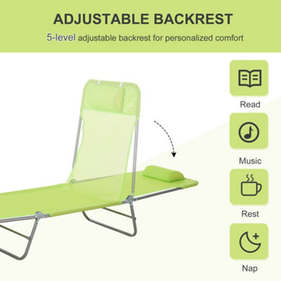 Outsunny Adjustable Sun Bed Garden Lounger Recliner Relaxing Camping ...