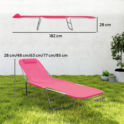 Outsunny Adjustable Sun Bed Garden Lounger Recliner Relaxing Camping Pink
