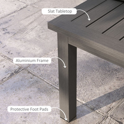 Outsunny Aluminium Outdoor Coffee Table Patio Table with Slat Top, Brown