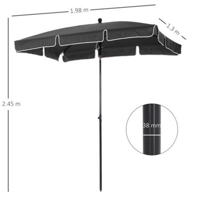 Outsunny Aluminium Sun Umbrella Parasol Patio Rectangular 2M x 1.3M Grey