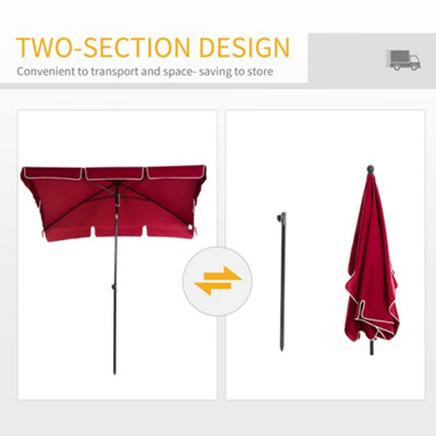 Outsunny Aluminium Sun Umbrella Parasol Patio Rectangular 2M x 1.3M Red