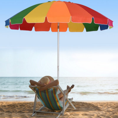 Outsunny Arc. 2.4m Beach Umbrella w/ Sand Anchor Adjustable Tilt Carry Bag