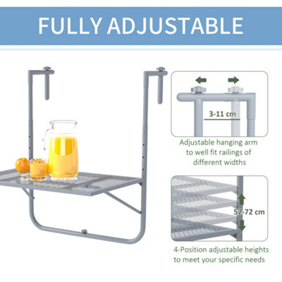 Outsunny Balcony Hanging Table Wall Mount Adjustable Folding Desk Patio ...