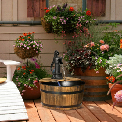 Outsunny Barrel Water Fountain Garden Decorative Feature w Electric Pump