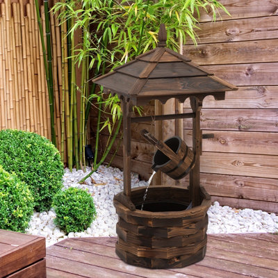 Outsunny Barrel Waterfall Fountain Rustic Wood w/Pump