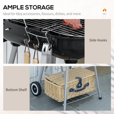 Outsunny BBQ Charcoal Smoker Grill Trolley with 2 Wheels and Grilling ...