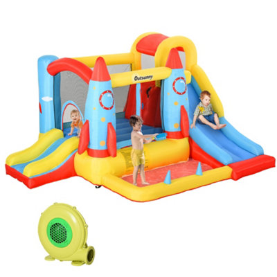 Outsunny Bouncy Castle with Slide Pool Rocket Trampoline w/ Carrybag ...