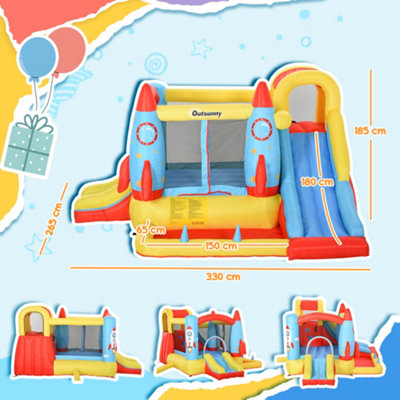 Outsunny Bouncy Castle with Slide Pool Rocket Trampoline w/ Carrybag ...