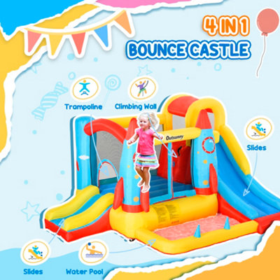 Outsunny Bouncy Castle with Slide Pool Rocket Trampoline w/ Carrybag ...