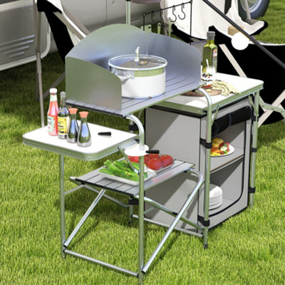 Outsunny Camping Kitchen with Cupboard Folding Camping Table with ...