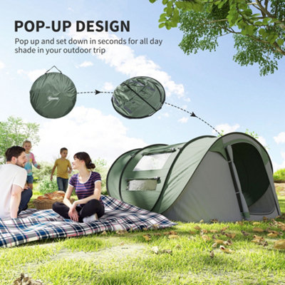 Outsunny Camping Tent Dome Pop-up Tent with Windows for 4-5 Person Dark ...