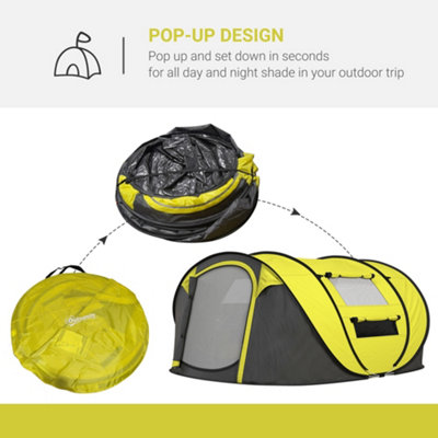 Outsunny Camping Tent Dome Pop-up Tent with Windows for 4 Person Yellow