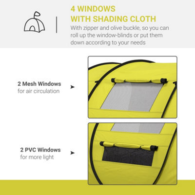 OUTSUNNY CAMPING TENT DOME POP-UP TENT WITH WINDOWS FOR 4 PERSON YELLOW