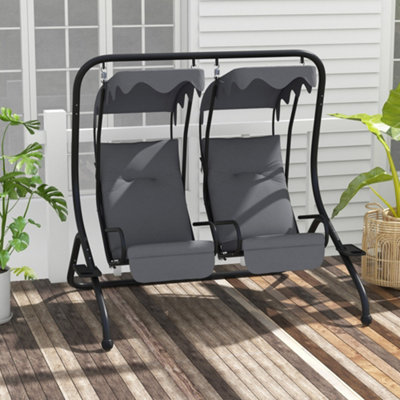 Outsunny Canopy Swing 2 Separate Relax Chairs w/ Handrails, Cup Holders ...