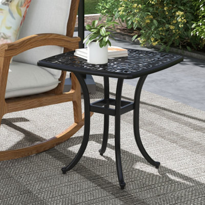 Outsunny Cast Aluminium Bistro Table with Umbrella Hole, Black