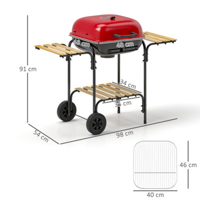 Outsunny Charcoal Barbecue Grill Portable BBQ with Lockable Lid, Vent, Red