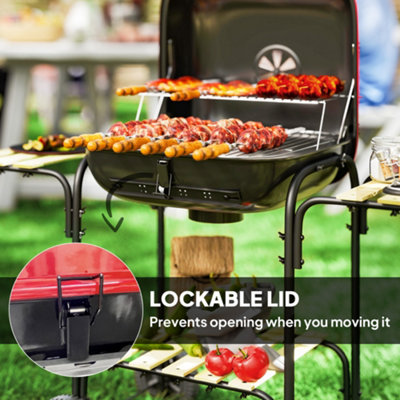 Outsunny Charcoal Barbecue Grill Portable BBQ with Lockable Lid, Vent, Red