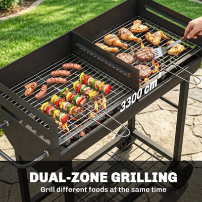 Outsunny Charcoal Barbecue Grill with 2 Cooking Areas, Wheels
