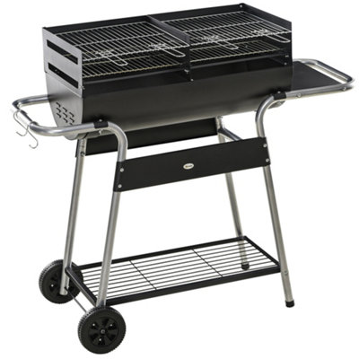 Outsunny Charcoal BBQ Grill with Double Grill, Table, Storage Shelf and ...
