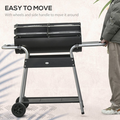 Outsunny Charcoal BBQ Grill with Double Grill, Table, Storage Shelf and ...