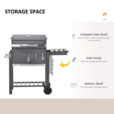 Outsunny Charcoal Grill BBQ Trolley Wheels Shelf Side Thermometer Steel ...