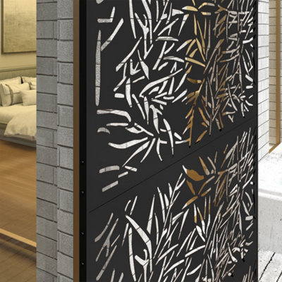 Outsunny Decorative Outdoor Divider Privacy Panel with Stand, Bamboo Black