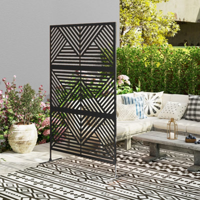 Outsunny Decorative Outdoor Divider Privacy Panel with Stand, Rhombus Black