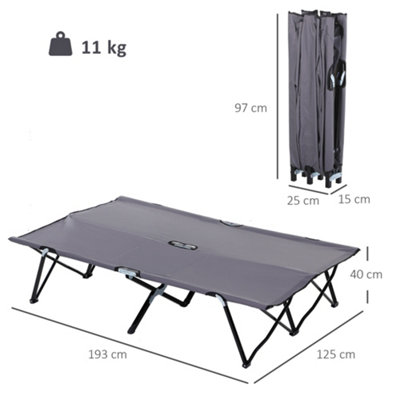 OUTSUNNY DOUBLE CAMPING FOLDING COT OUTDOOR PORTABLE SLEEPING BED, GREY