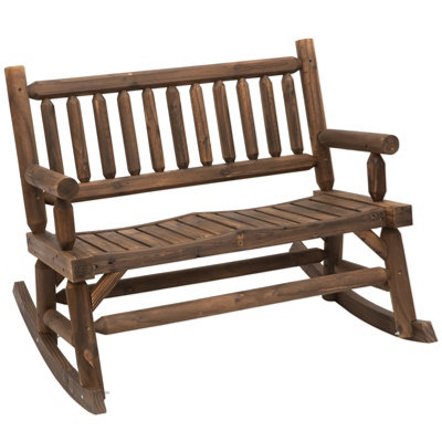 Outsunny Fir Wood Rocking Bench Wooden Patio 2-Person Outdoor Rocker Brown