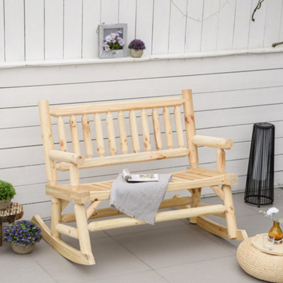 Outsunny Fir Wood Rocking Bench Wooden Patio 2-Person Outdoor Rocker ...
