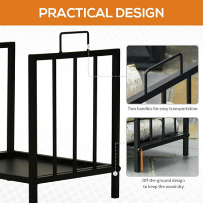 Outsunny Firewood Log Holder Wood Storage Rack w/ Handles Outdoor ...