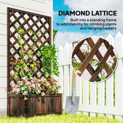 Outsunny Flower Stand Plant Shelf Outdoor Pine w/ Trough Planter ...