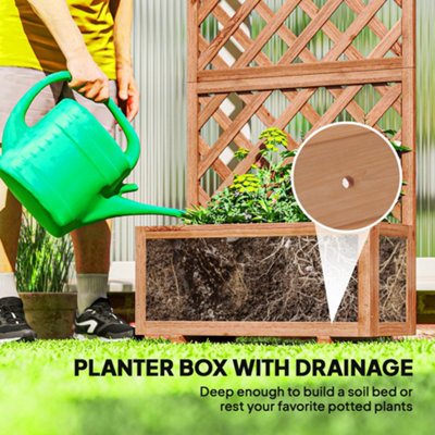 Outsunny Flower Stand Plant Shelf Outdoor Pine w/ Trough Planter, Orange