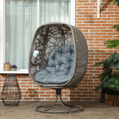 Outsunny Foldable Egg Chair with Cushions, Indoor Outdoor Swivel ...