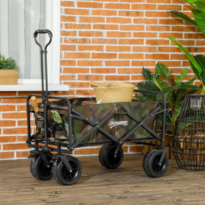 Outsunny Foldable Garden Cart, Outdoor Utility Wagon with Carry Bag ...