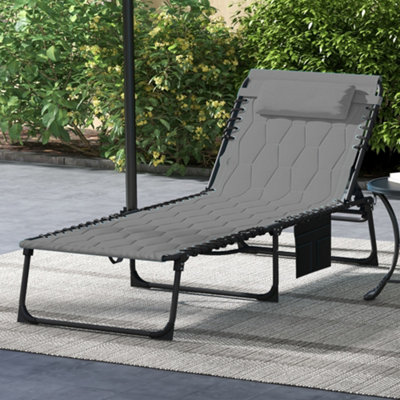 Outsunny Foldable Sun Lounger w/ Reclining Back, Sun Lounger w/ Padded ...