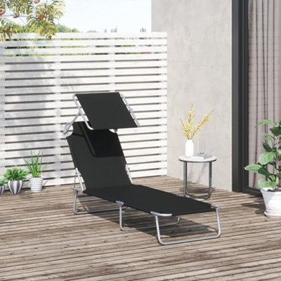 Outsunny Folding Chair Sun Lounger w Canopy Sunshade Garden Recliner Hammock