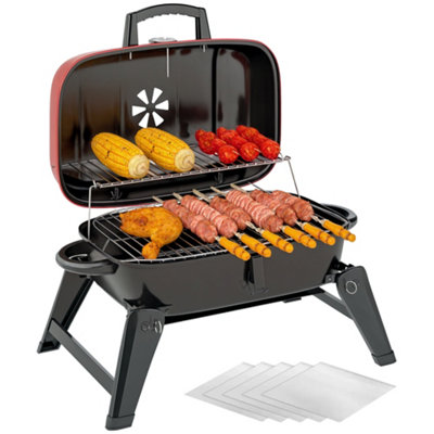 Outsunny Folding Charcoal Barbecue Grill, Portable BBQ for Camping, Red