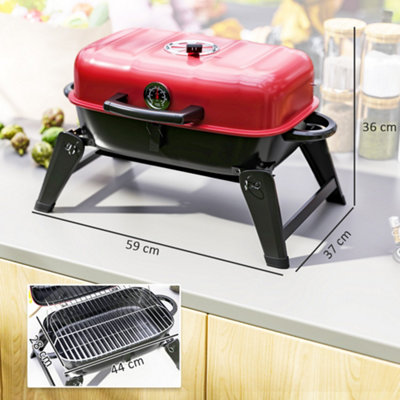 Outsunny Folding Charcoal Barbecue Grill, Portable BBQ for Camping, Red