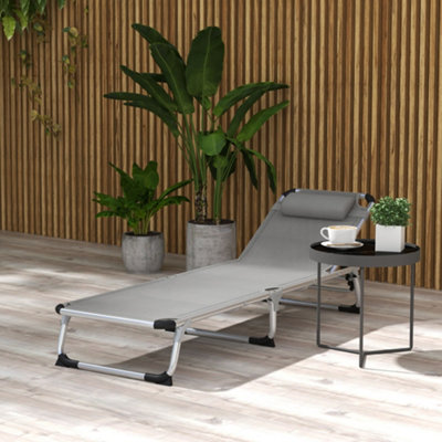 Outsunny Folding Outdoor Reclining Sun Lounger Chair Aluminium Frame ...