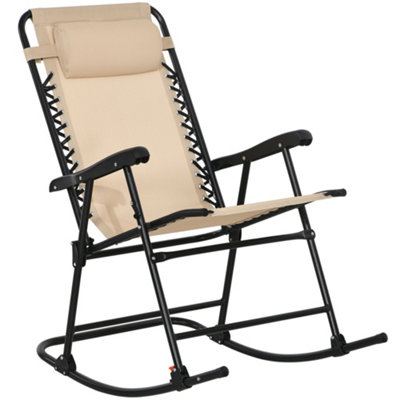 Outsunny Folding Rocking Chair Outdoor Portable Zero Gravity Beige