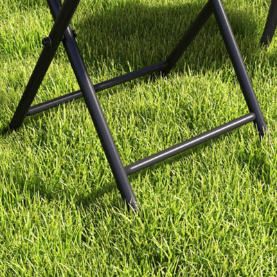Outsunny Folding Round Tempered Glass Metal Table with Grey Rattan Edging